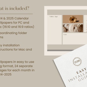 Desktop Wallpaper Organizer | 2024 AND 2025 Calendar | Cream Floral ...