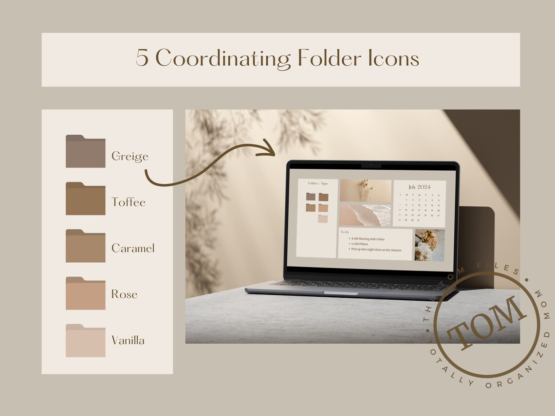 Desktop Wallpaper Organizer | 2024 AND 2025 Calendar | Cream Floral ...