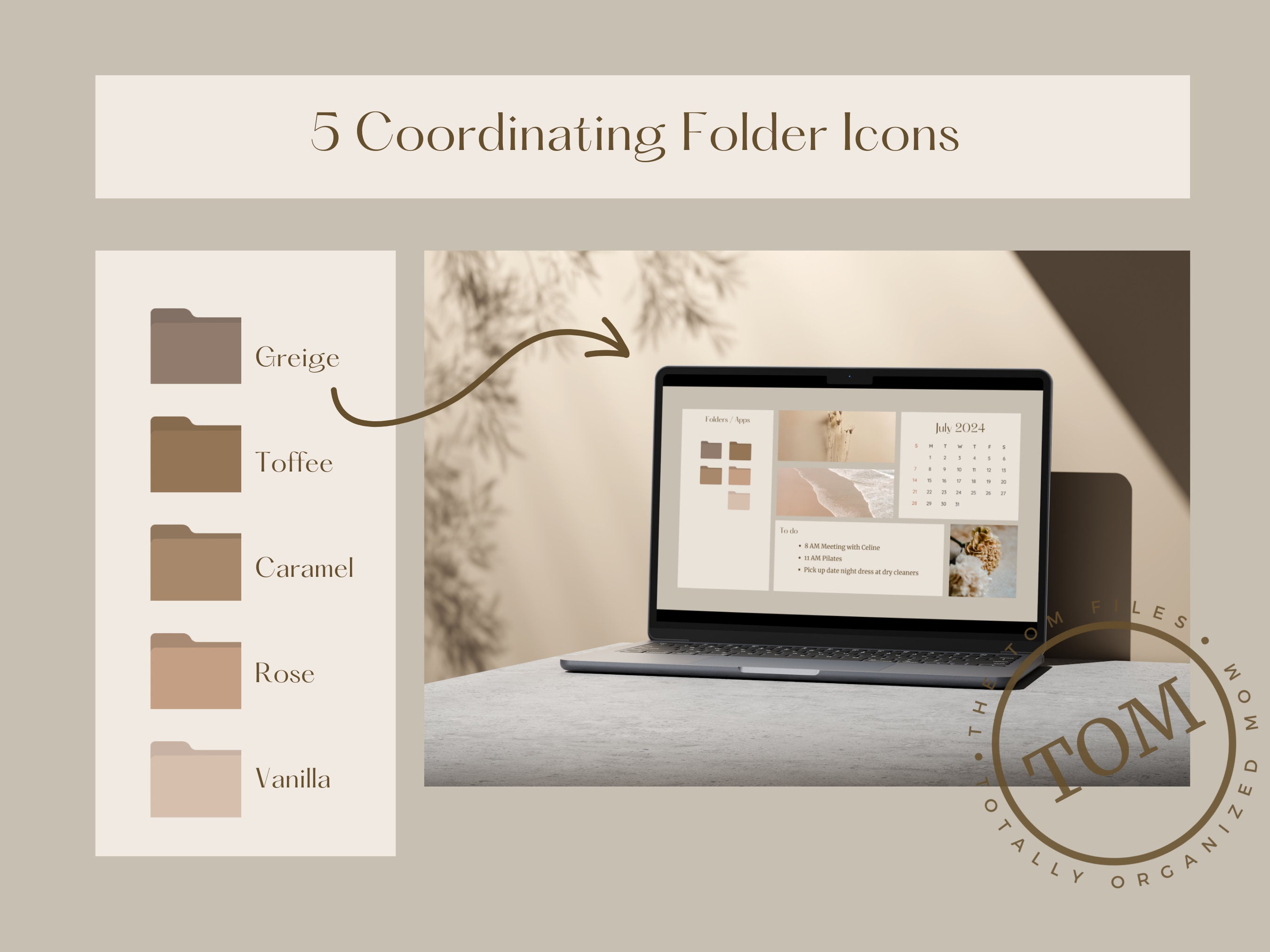 Desktop Wallpaper Organizer | 2024 AND 2025 Calendar | Cream Floral ...