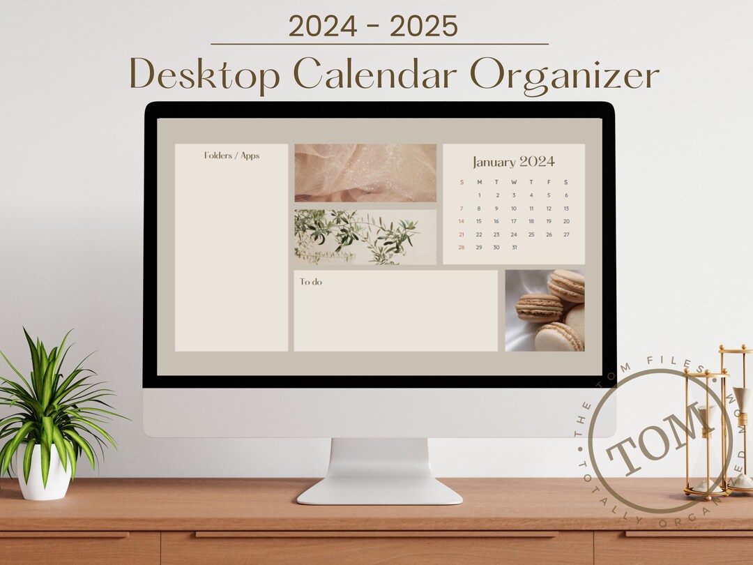 Desktop Wallpaper Organizer | 2024 AND 2025 Calendar | Cream Floral ...