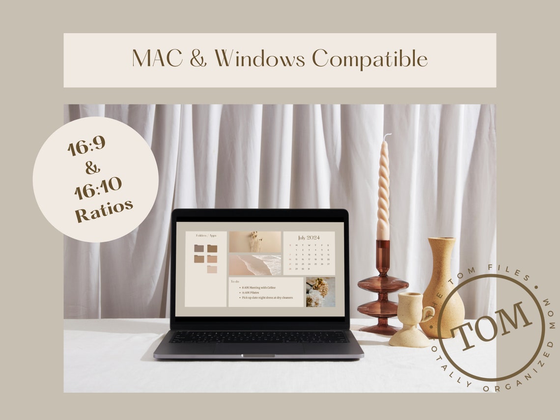 Desktop Wallpaper Organizer | 2024 AND 2025 Calendar | Cream Floral ...