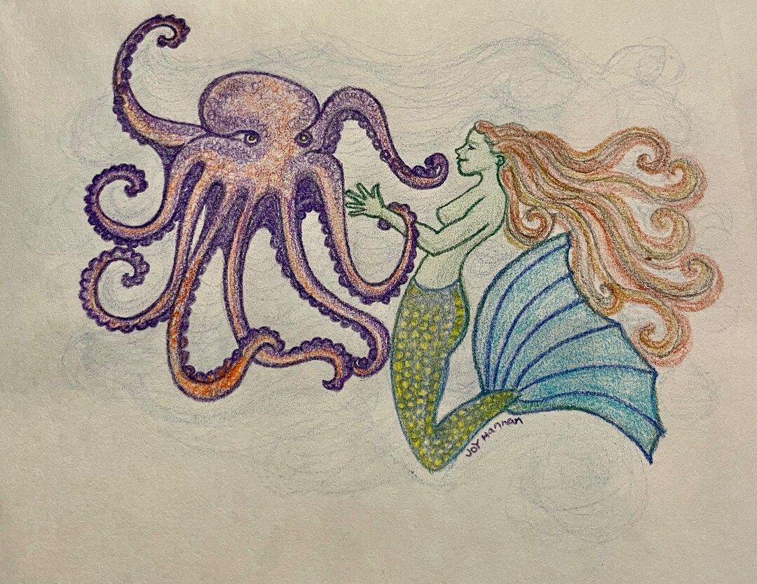Mermaid and Octopus Acrylic Pin - Etsy