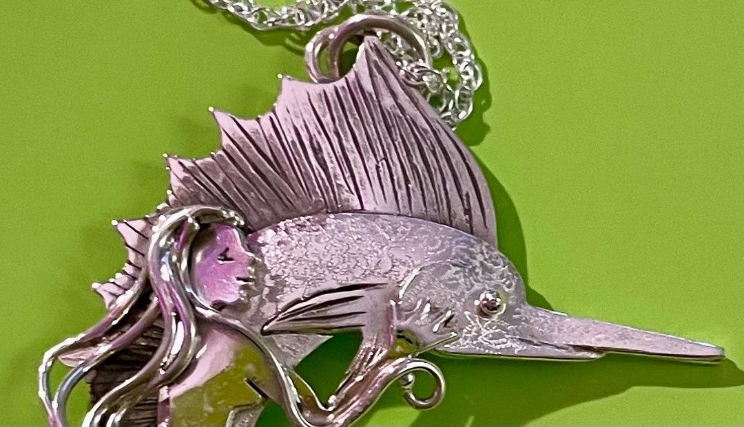 Sterling Silver Mermaid Riding Swordfish Necklace: 'born to Be Wild' - Etsy