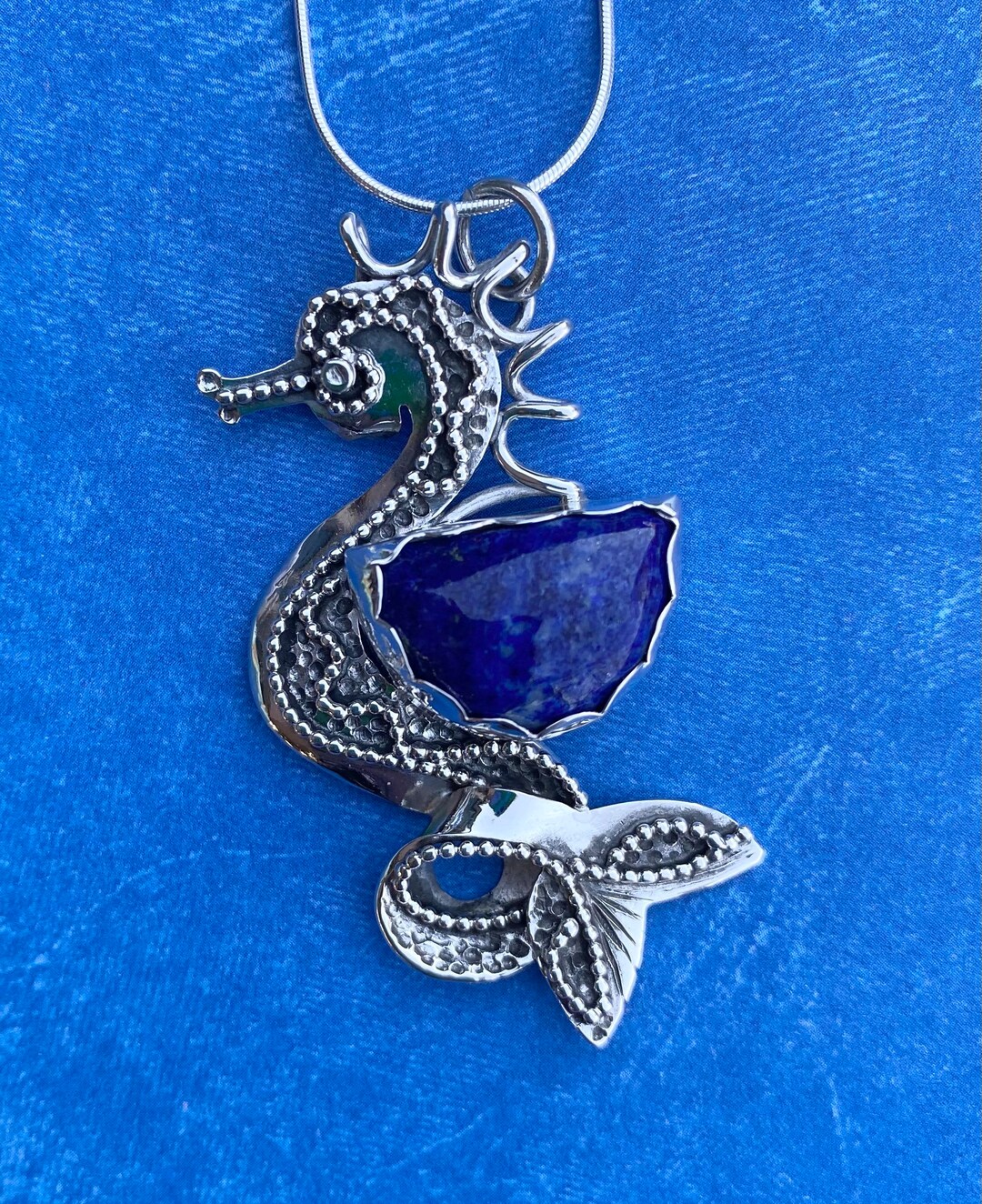 Argentium Sterling Silver Seahorse Necklace, Lapis Lazuli Jewelry - Etsy