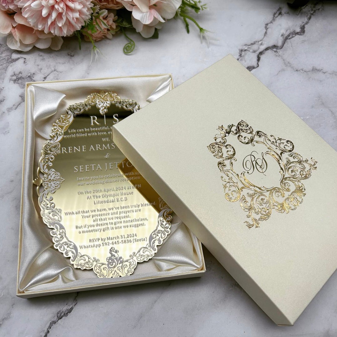 Gold Mirror Wedding Invitation With Satin and Box - Etsy