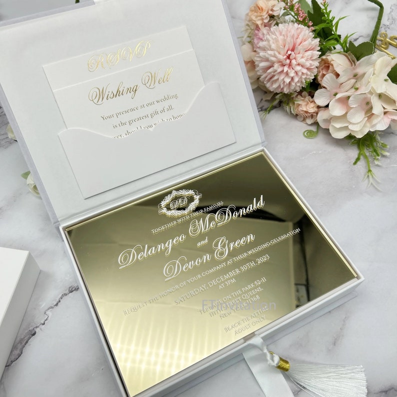 Dreamy White Velvet Luxury Box Invitation With Acrylic Card - Etsy