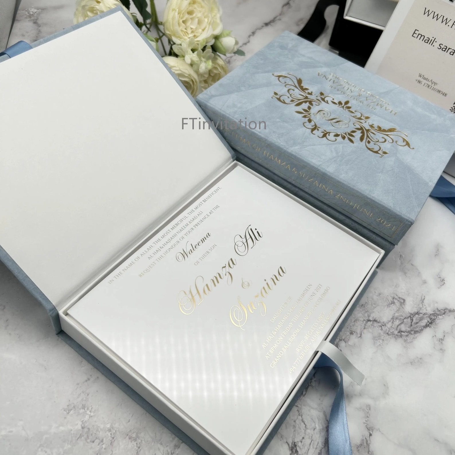 Baby Blue Velvet Luxury Box Invitation With Acrylic Card - Etsy