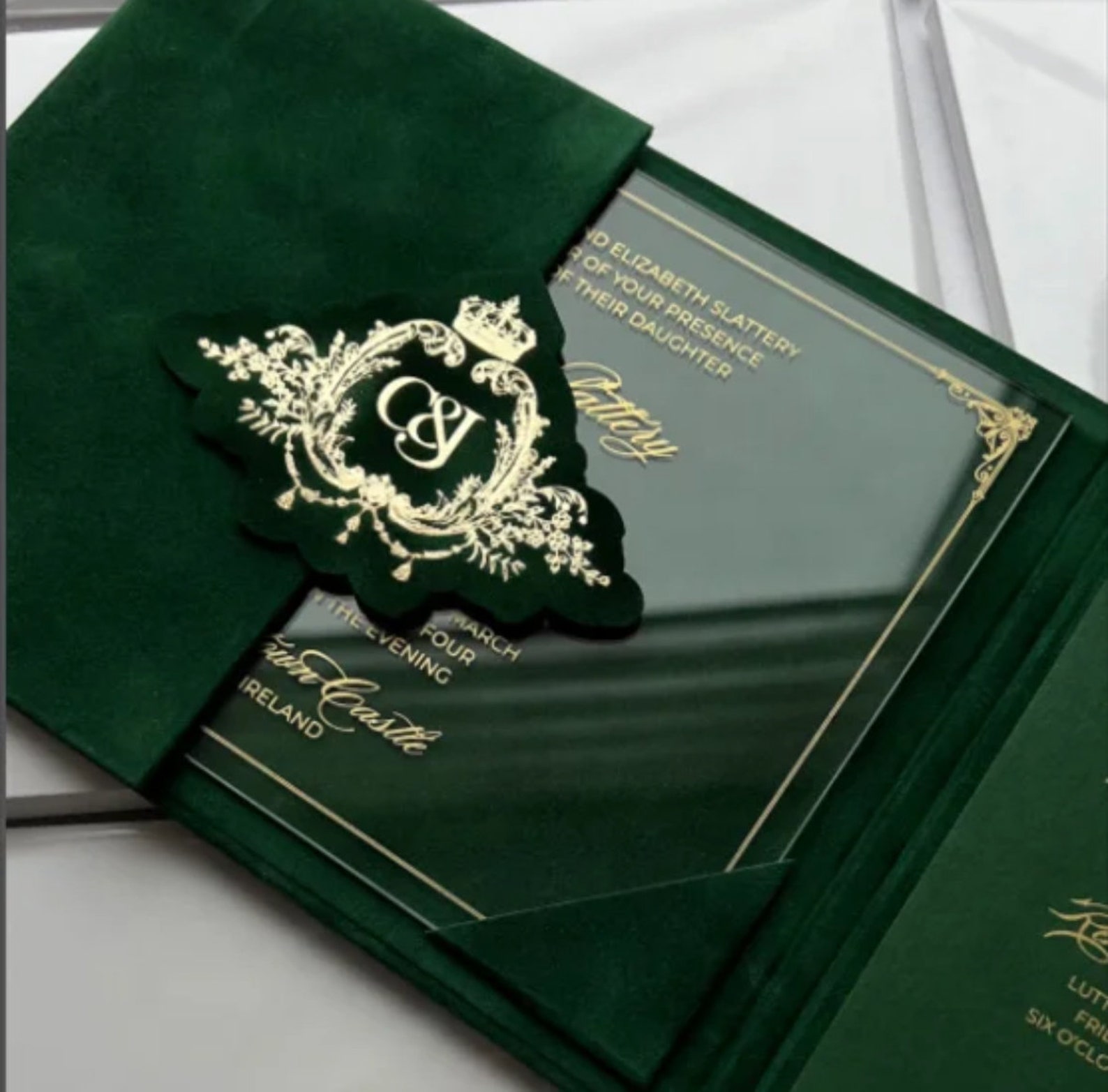 Green Luxury Hardcover Invitation Book-fold Design With Elegant Custom ...