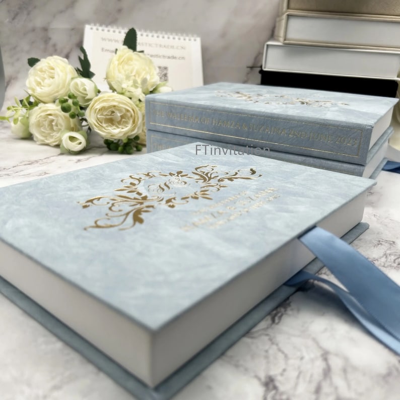 Baby Blue Velvet Luxury Box Invitation With Acrylic Card - Etsy