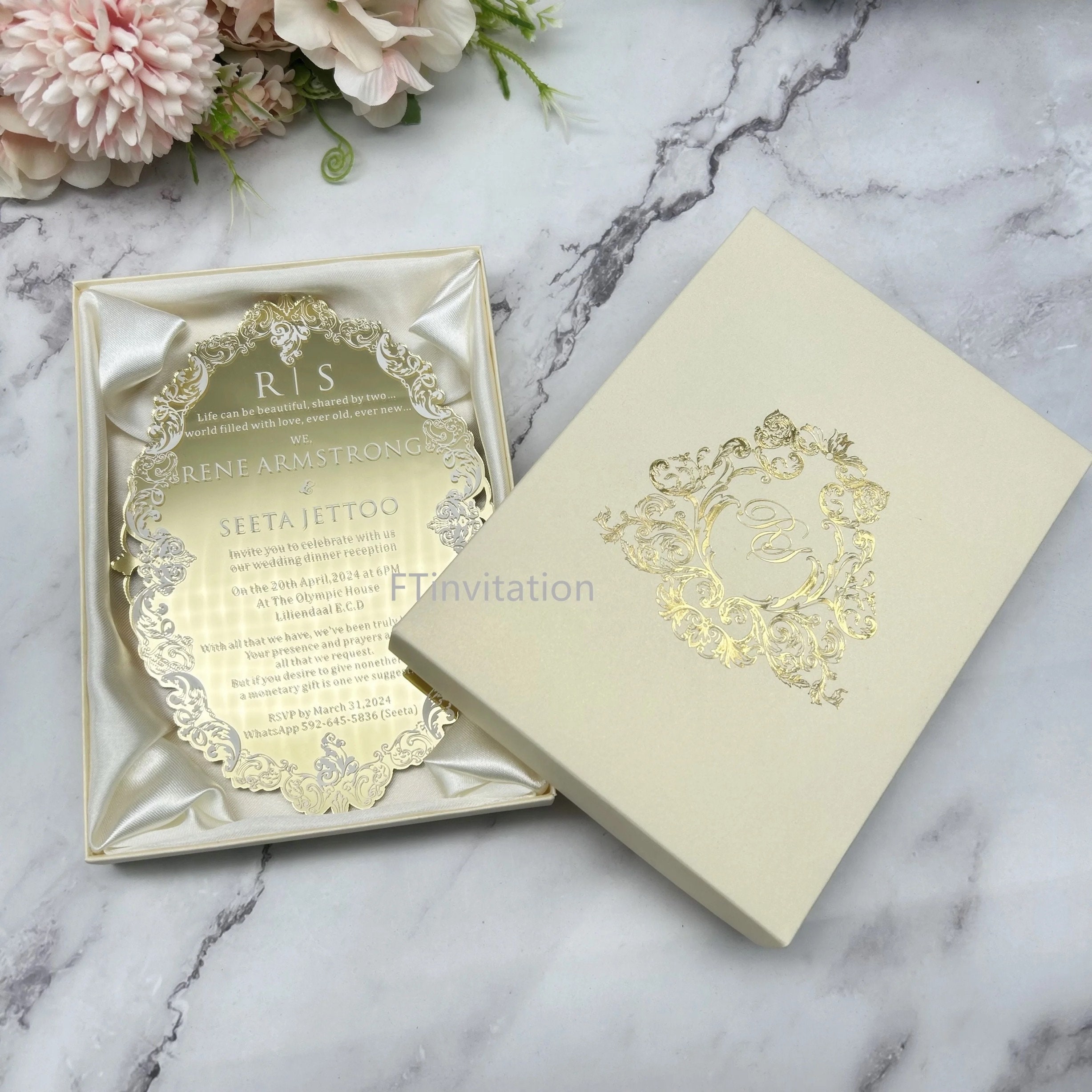 Gold Mirror Wedding Invitation With Satin and Box - Etsy