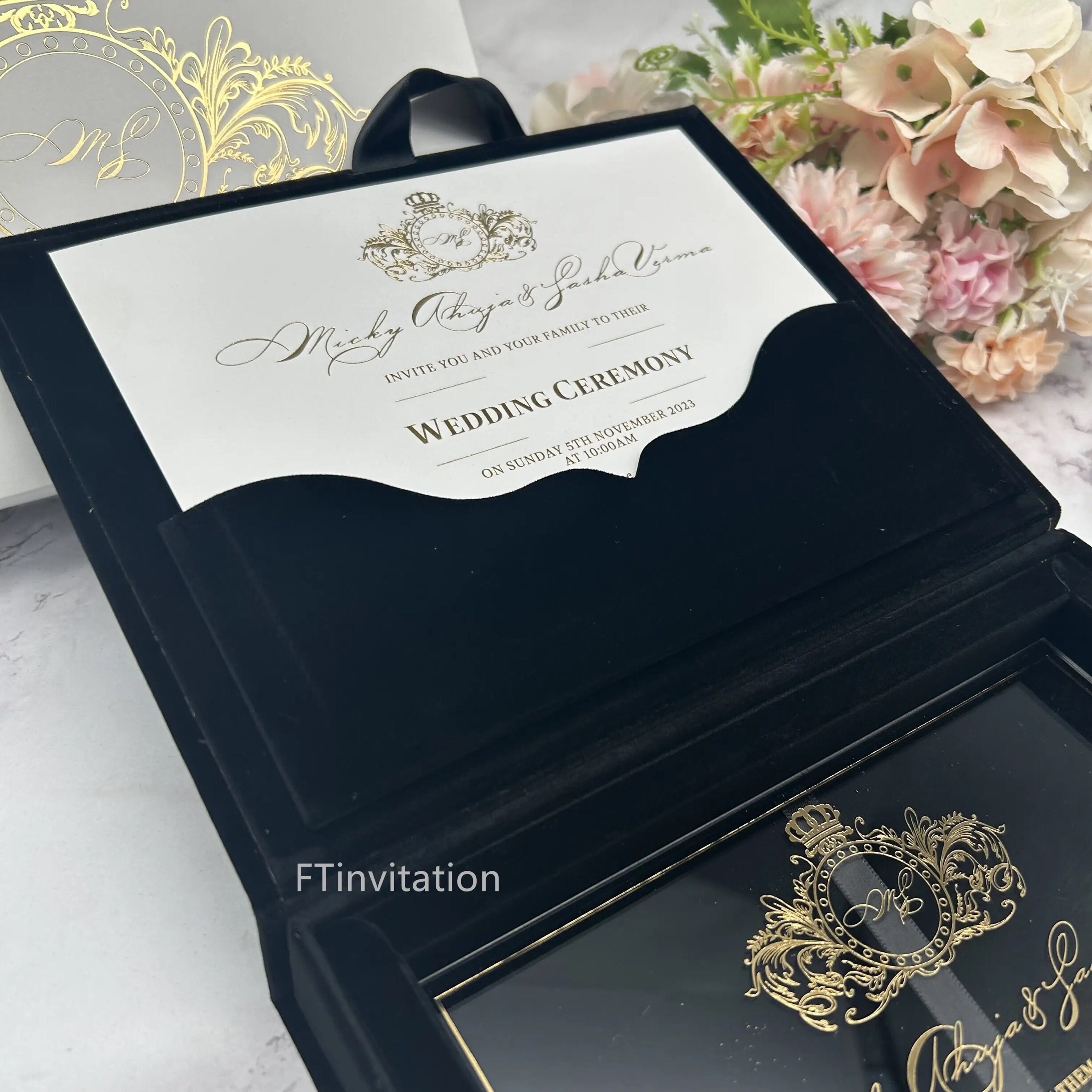 Black Velvet Luxury Box Invitation With Acrylic Card & RSVP Insert - Etsy