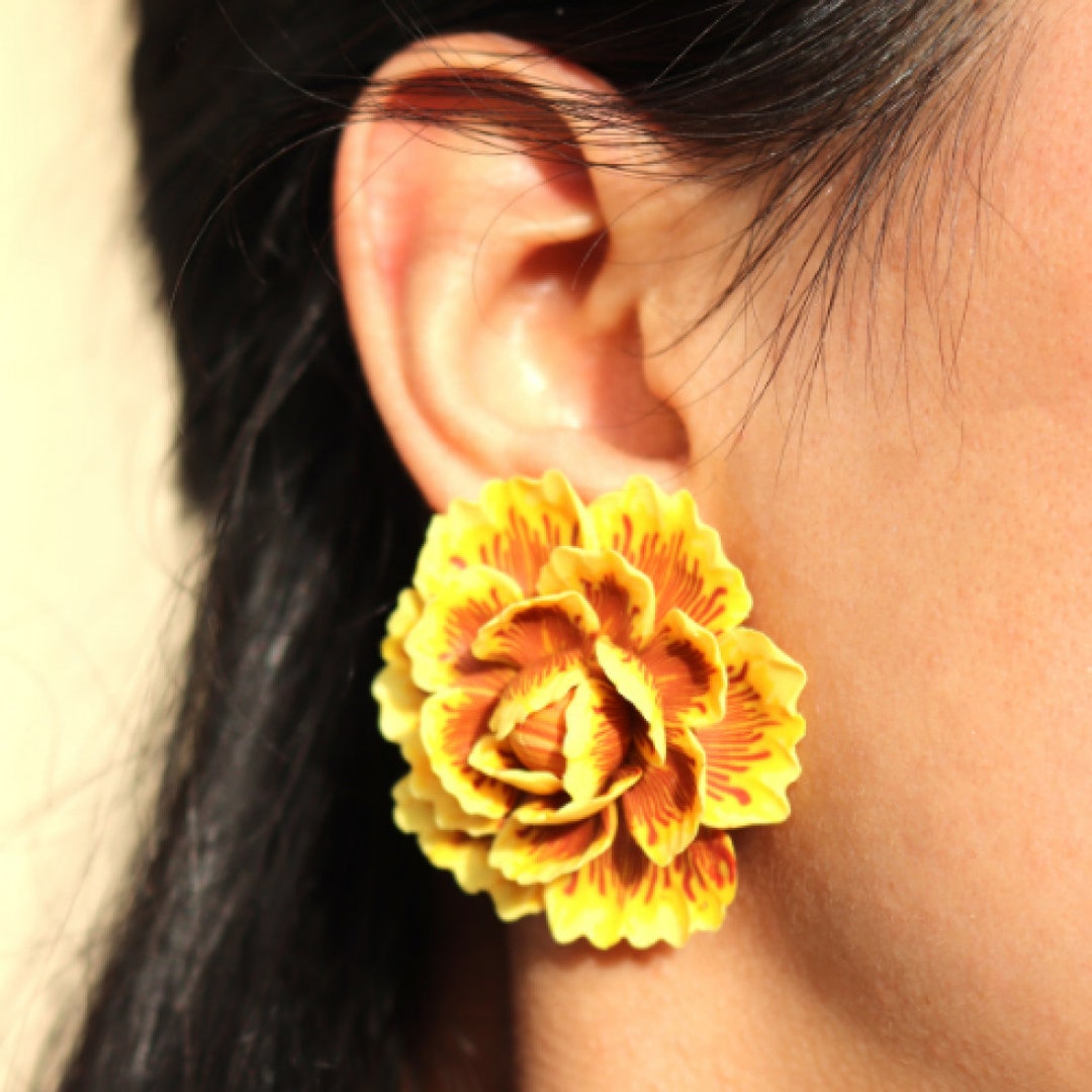 Design Yellow Flower Earrings /statement Earring/polymer Clay Earrings ...