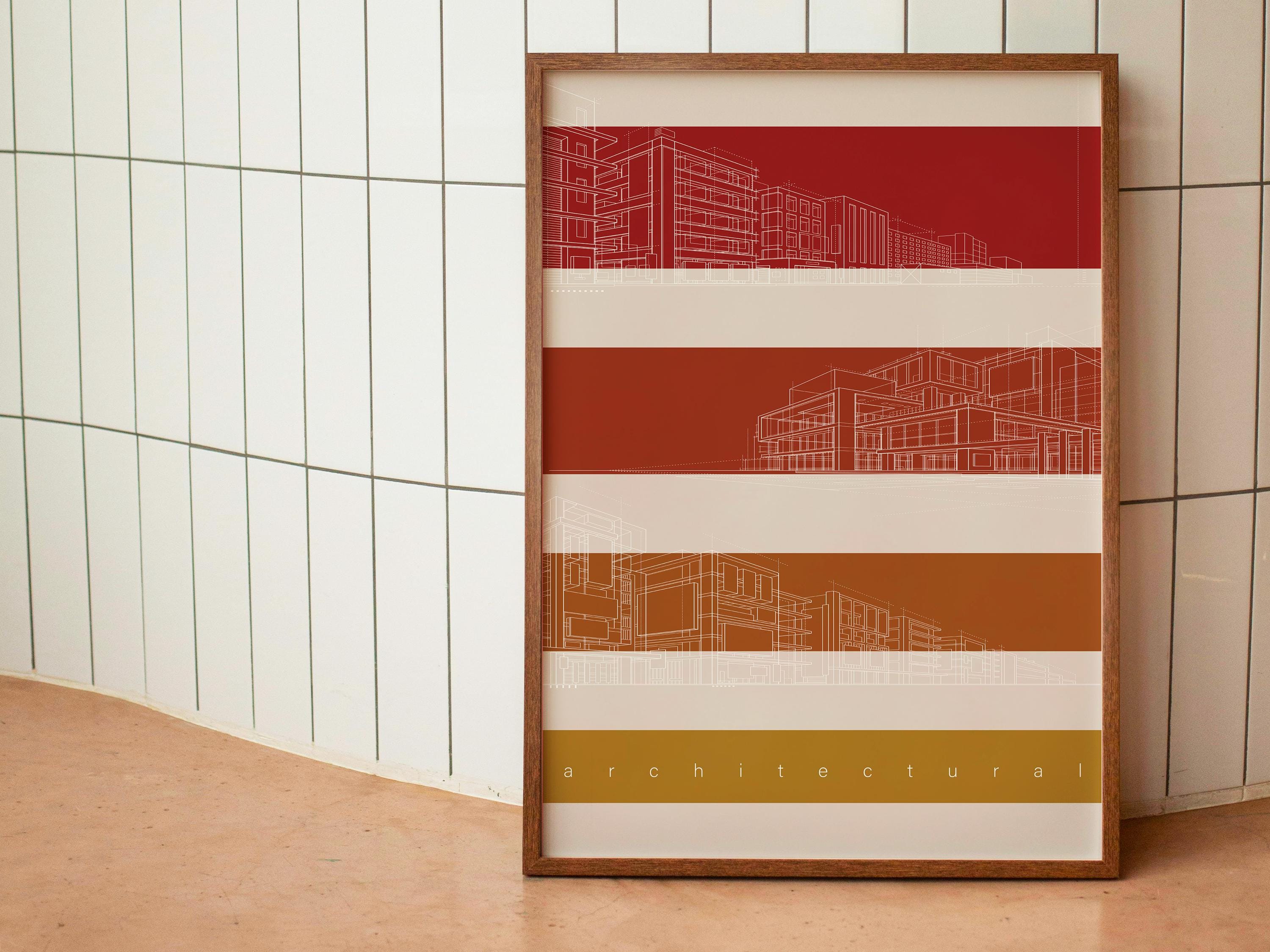 Architectural Decor Digital Poster | Vibrant Technical Drawings Art ...