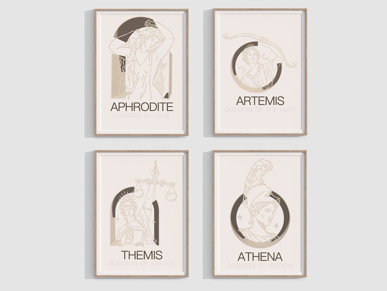 Set of 4 Greek Gods Digital Posters - Artemis, Themis, Aphrodite ...