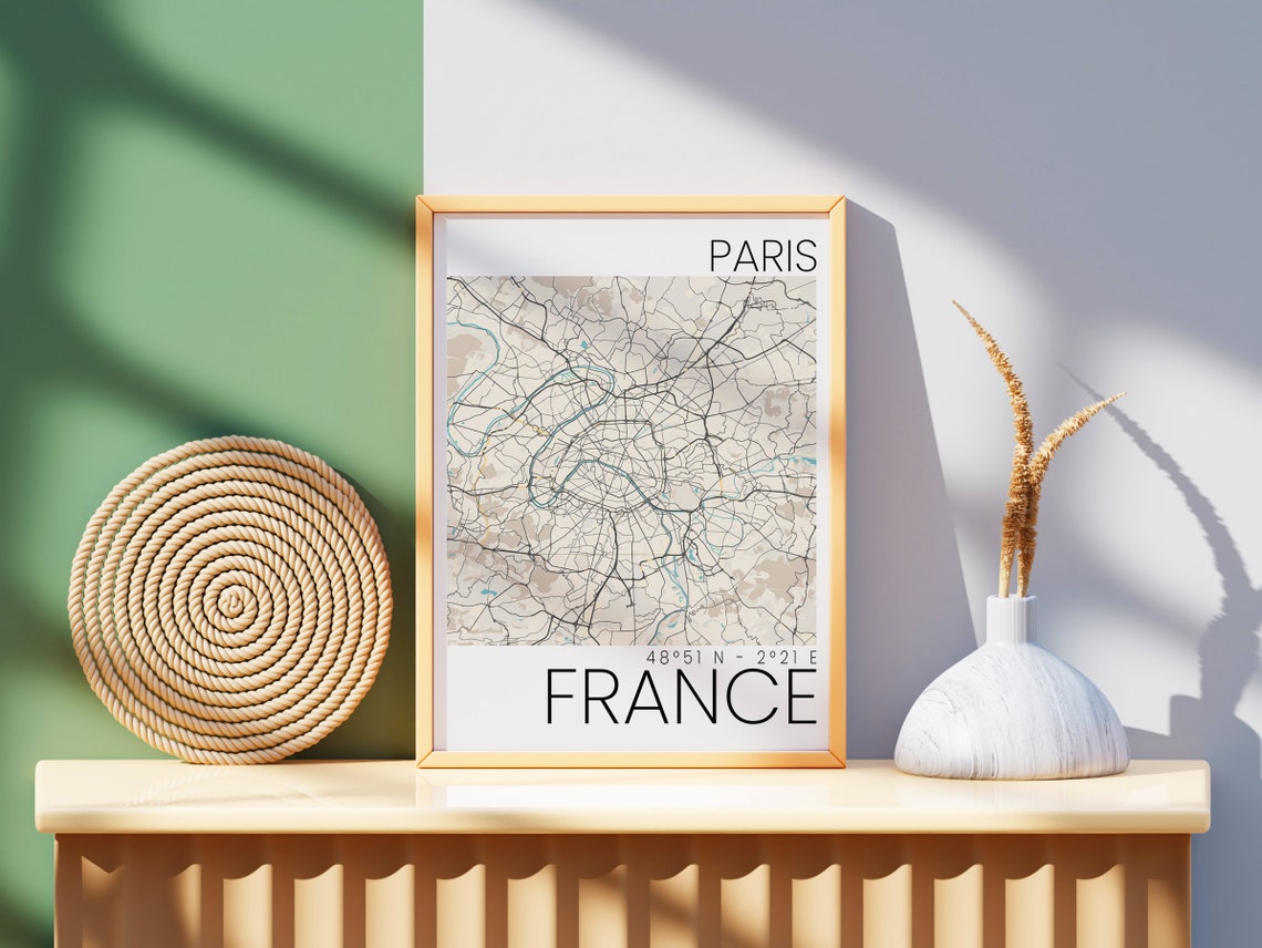 Paris City Map Digital Poster, Minimalist Paris Map Art, Office & Home ...