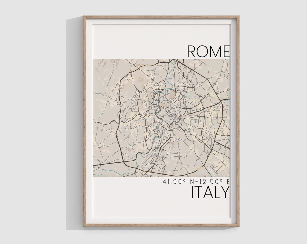 Rome City Map Digital Poster, Minimalist Rome Map Art, Office & Home ...