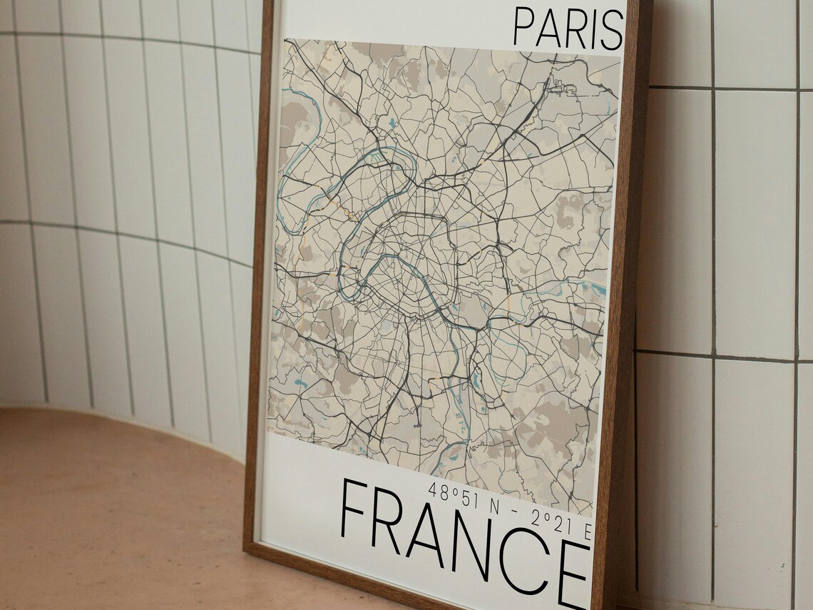 Paris City Map Digital Poster, Minimalist Paris Map Art, Office & Home ...
