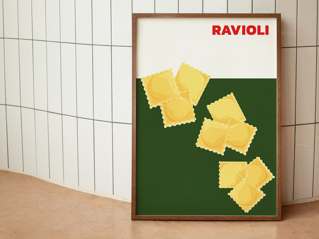 Italian Ravioli Pasta Digital Poster, Classic Minimalist Kitchen Wall ...