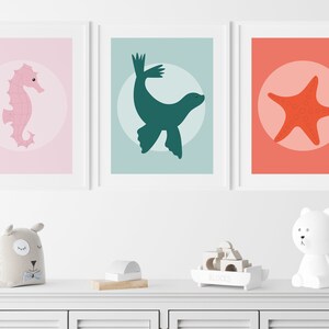 3 Colorful Sea Animals Digital Poster Set - Gift for Kids, Kids Room ...