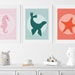 3 Colorful Sea Animals Digital Poster Set - Gift for Kids, Kids Room ...