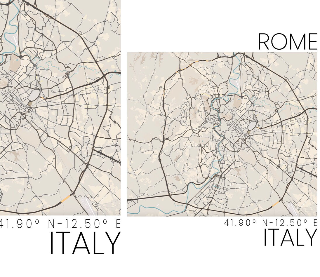 Rome City Map Digital Poster, Minimalist Rome Map Art, Office & Home ...
