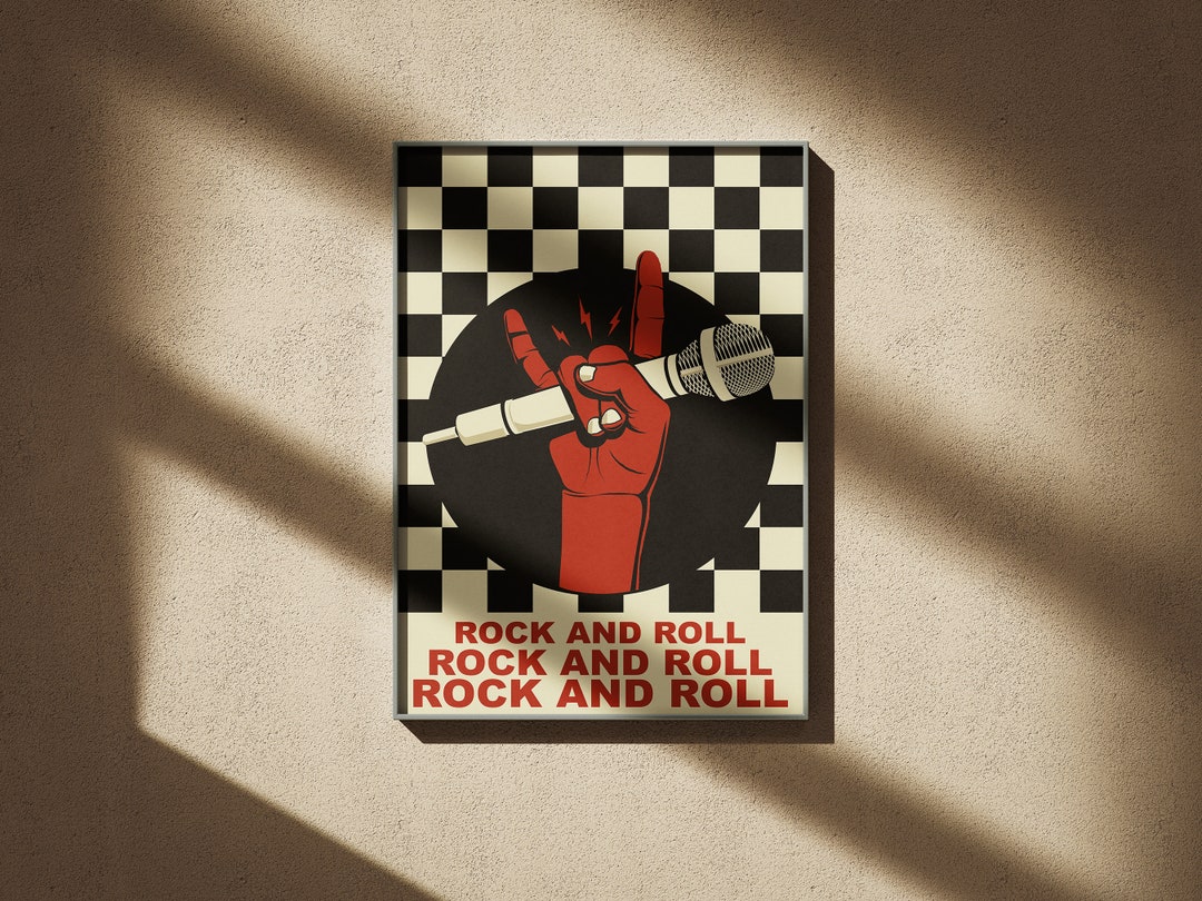 Rock and Roll Music Poster - Vintage Rocker Head Digital Art, Ideal ...