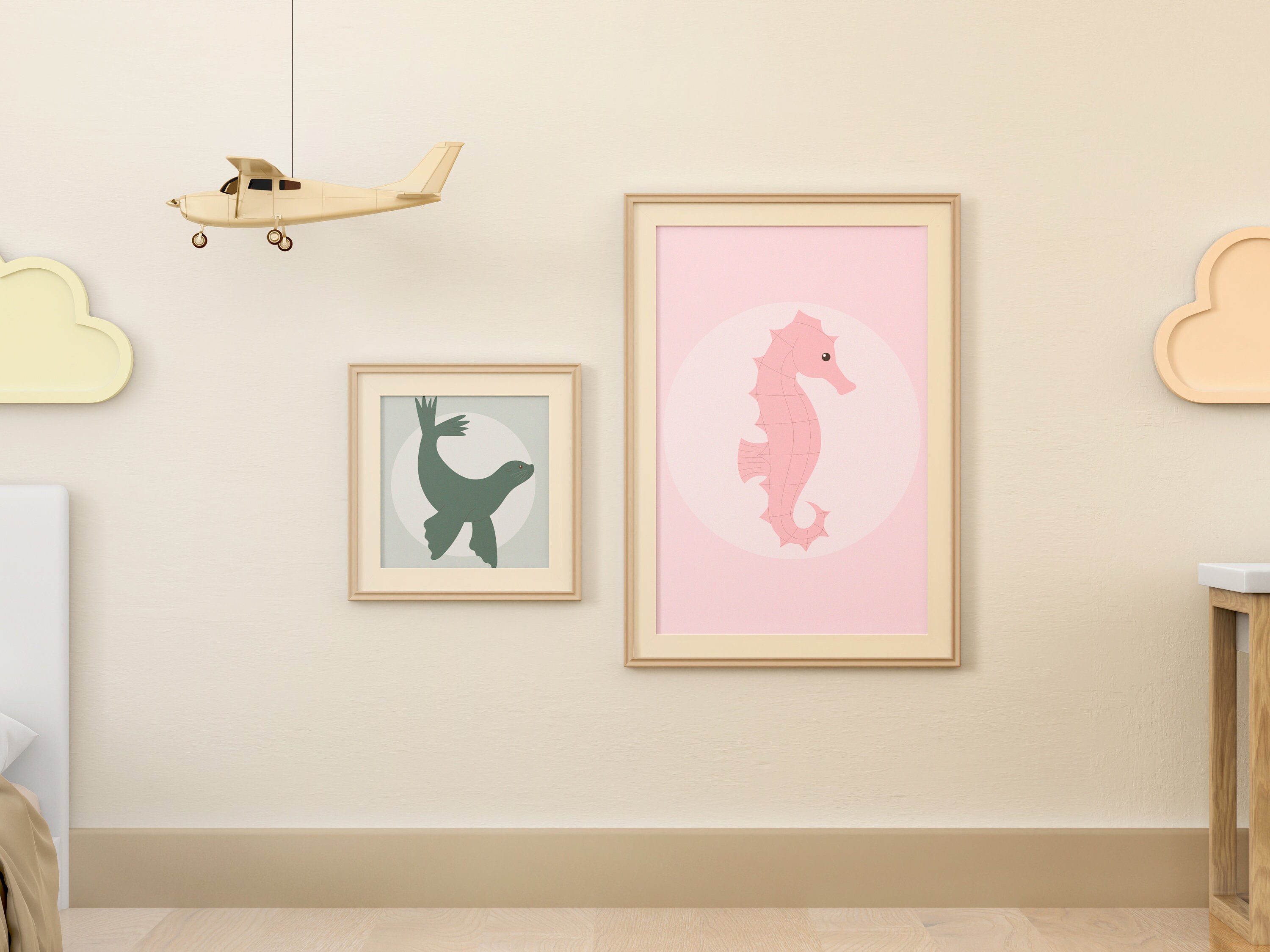 3 Colorful Sea Animals Digital Poster Set - Gift for Kids, Kids Room ...
