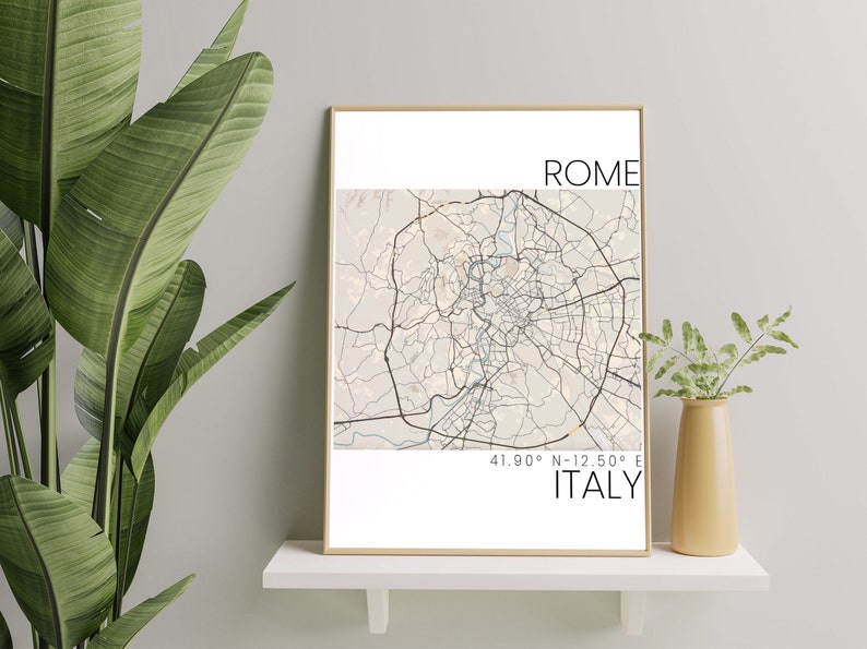 Rome City Map Digital Poster, Minimalist Rome Map Art, Office & Home ...