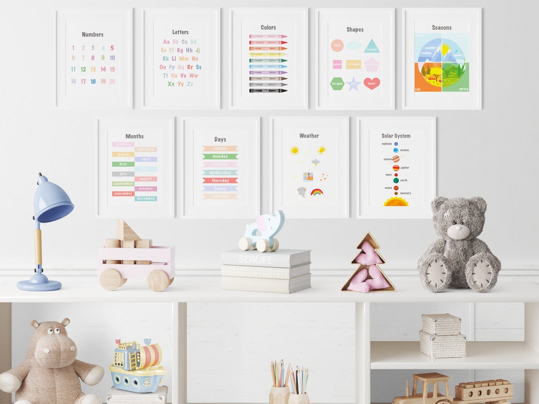 Educational Kids Posters – Set of 9, Nursery & Classroom Decor (digital ...