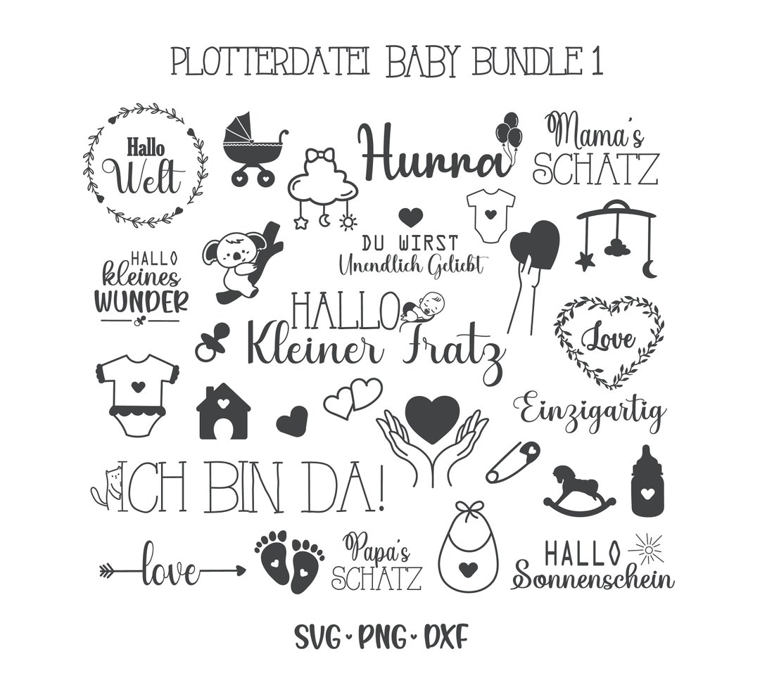 Baby Plotterdatei, Plotter File SVG, Plotting Bundle, Babyparty PNG ...