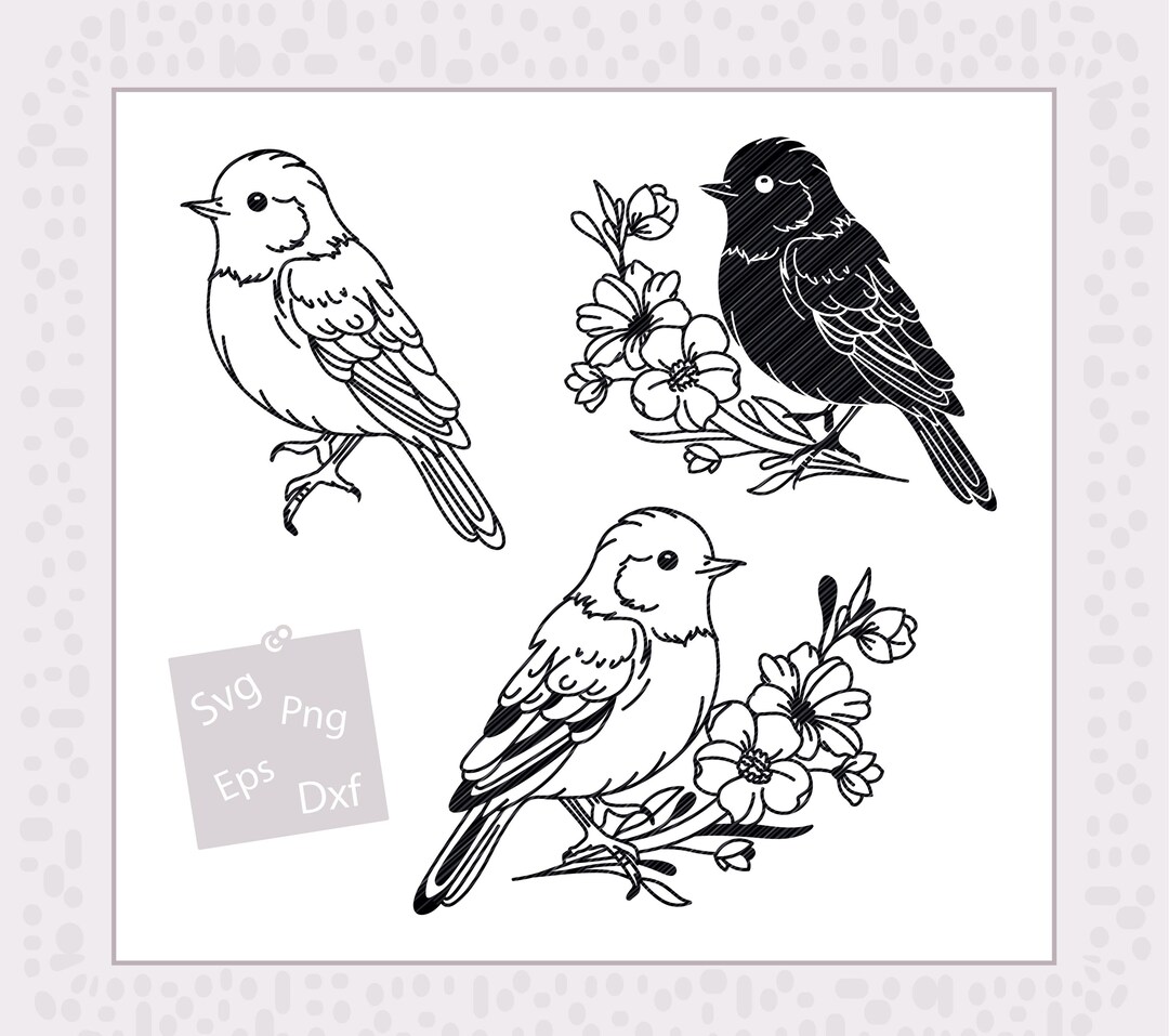 Autumn SVG, Blackbird With Flower - Bird on Branch - Autumnal Plotter ...