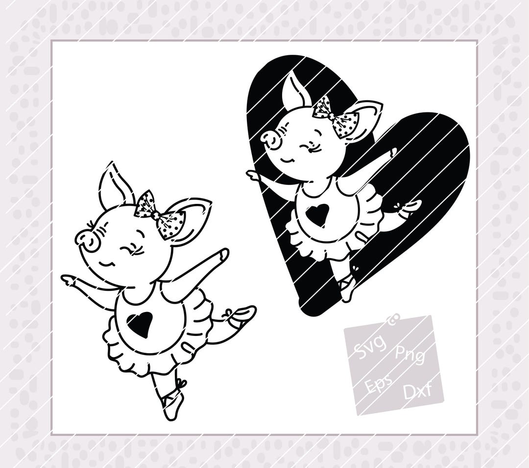 Plotter File Ballerina Pig SVG Eps DXF PNG Cute Pig Clipart Digistamp ...