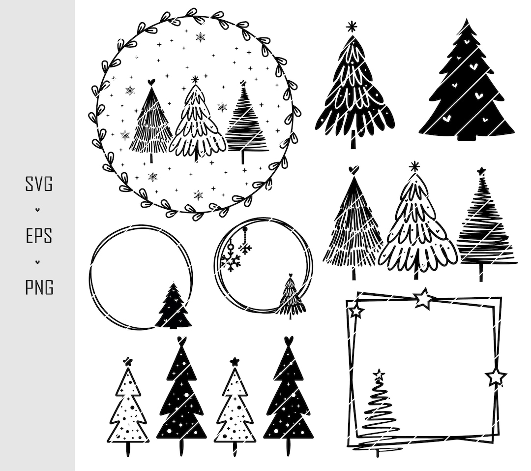 Winter Tree Svg Bundle, Snowing Svg, Tree Svg, Tree Png, Circle Frame ...
