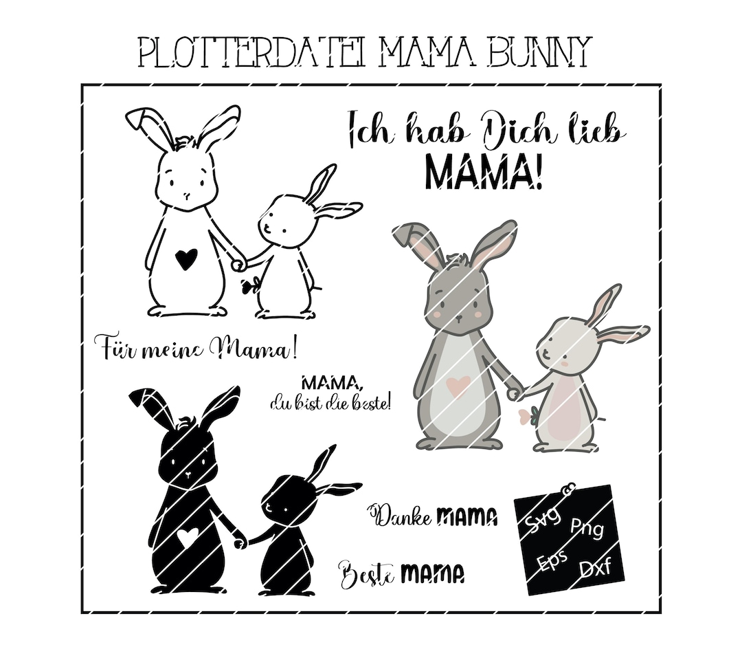 Plotterdatei Deutscher Hase mit Mama Hase SVG DXF PNG Download Plotter ...