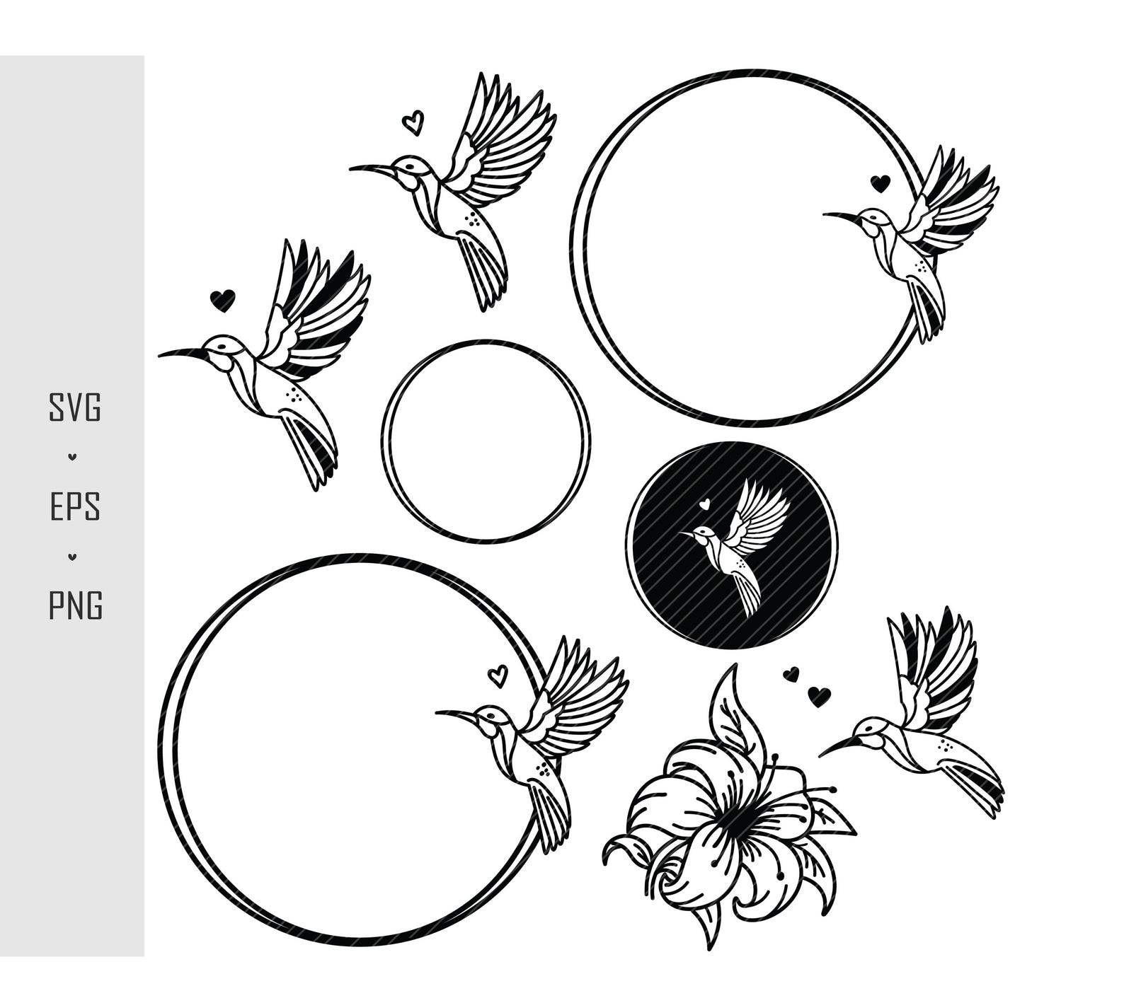 Hummingbird SVG File, Circle Framesvg, Hummingbird and Flowers Svg ...