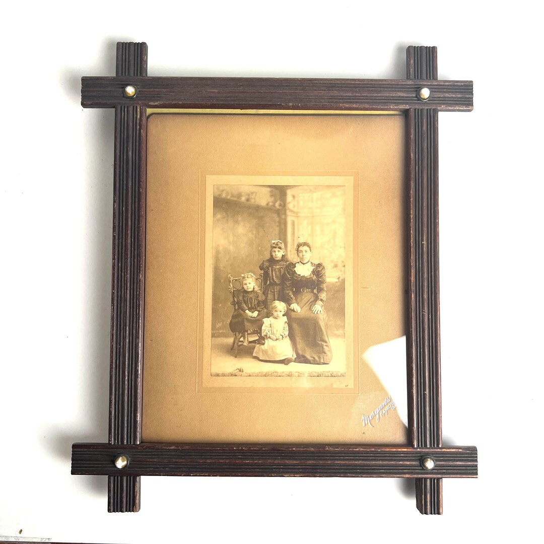 Victorian Wooden Cross Hatch Frame With Porcelain Buttons and Cabinet ...