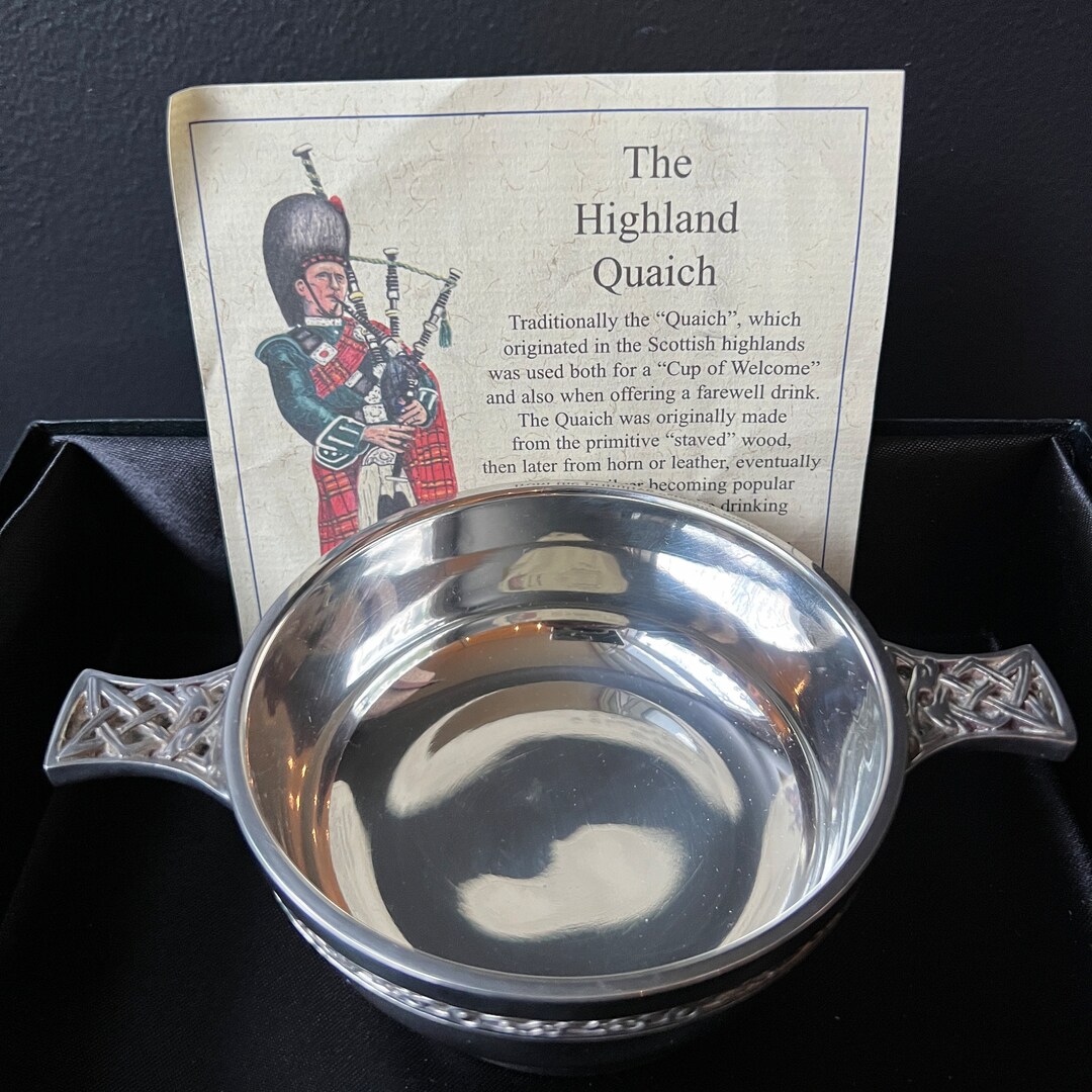 Vintage Scottish Piper Pewter Quaich Celtic Handles Silver Shine in ...