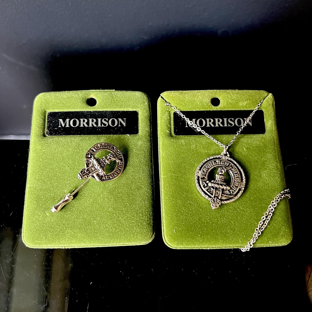 Clan Morrison Crest Pewter Necklace and Pin in Original Boxes Scottish ...