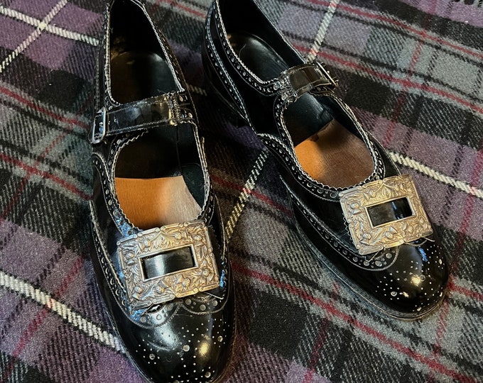 Mens Vintage Piper Brogues With Silver Plated Thistle Buckles Keltic Scottish Shoe Patent ...