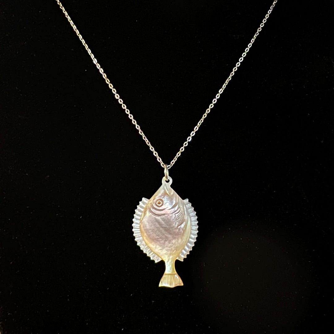 Victorian Mother of Pearl Fish Pendant Necklace Misdroy Souvenir Poland ...