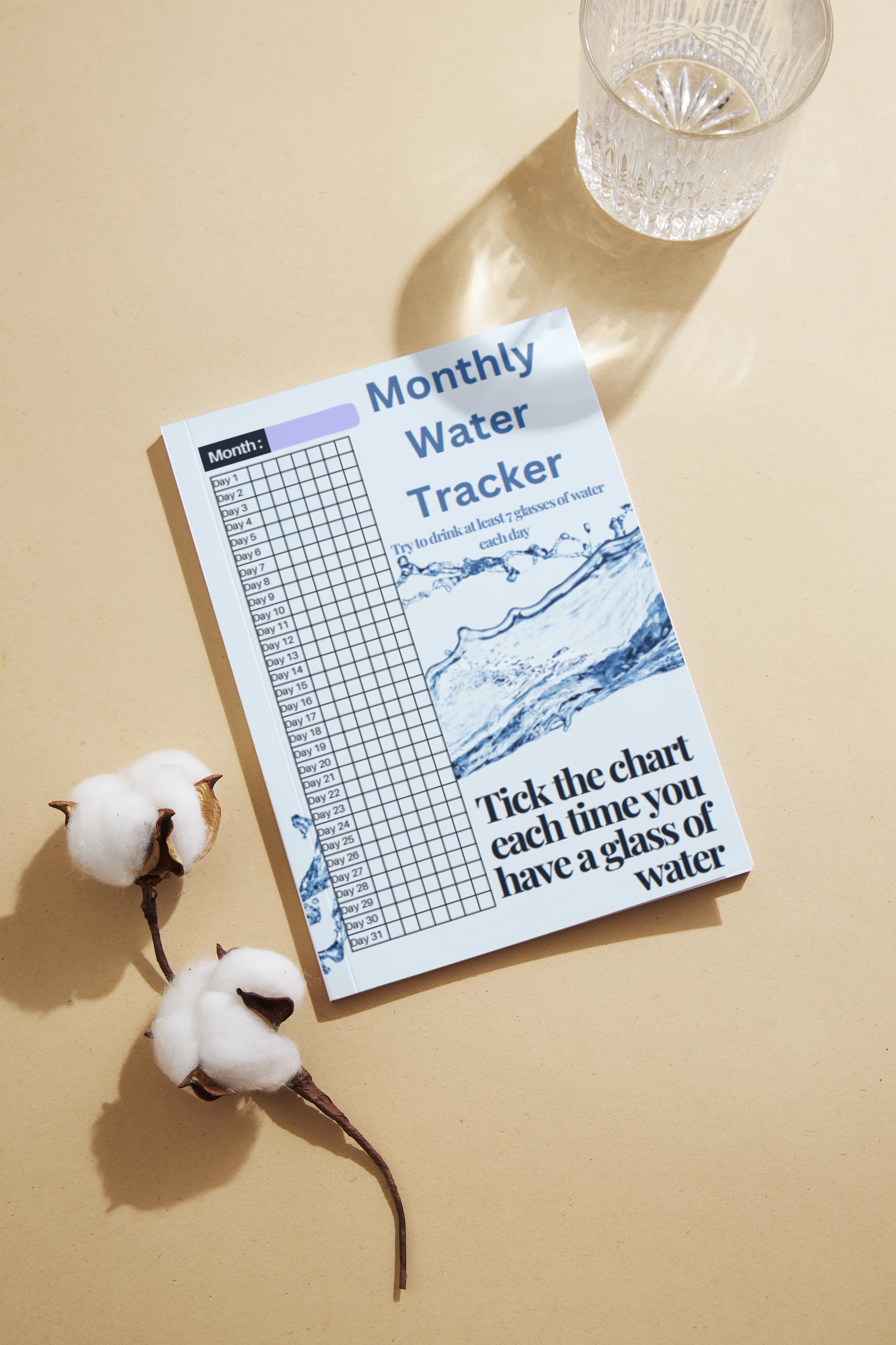 Water Intake Tracker | Monthly Hydration Chart | Digital Download PDF ...