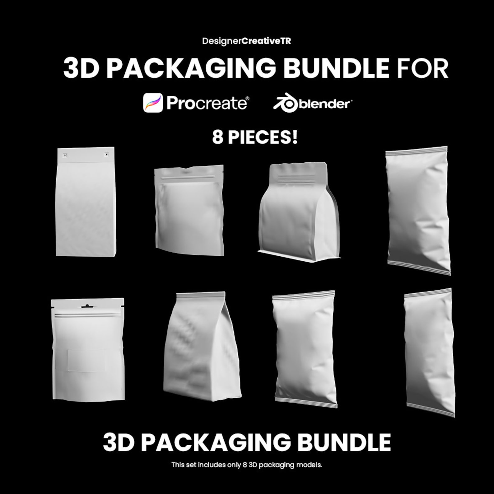 3D Packaging Procreate Model, Packaging Model 3D, 3D Model, 3D ...