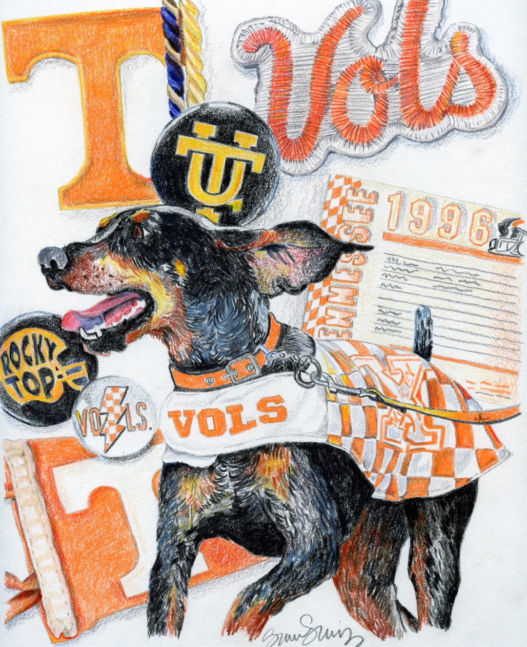 Tennessee Vols Original Colored Pencil Art Print, Rolled Posters, Wall ...