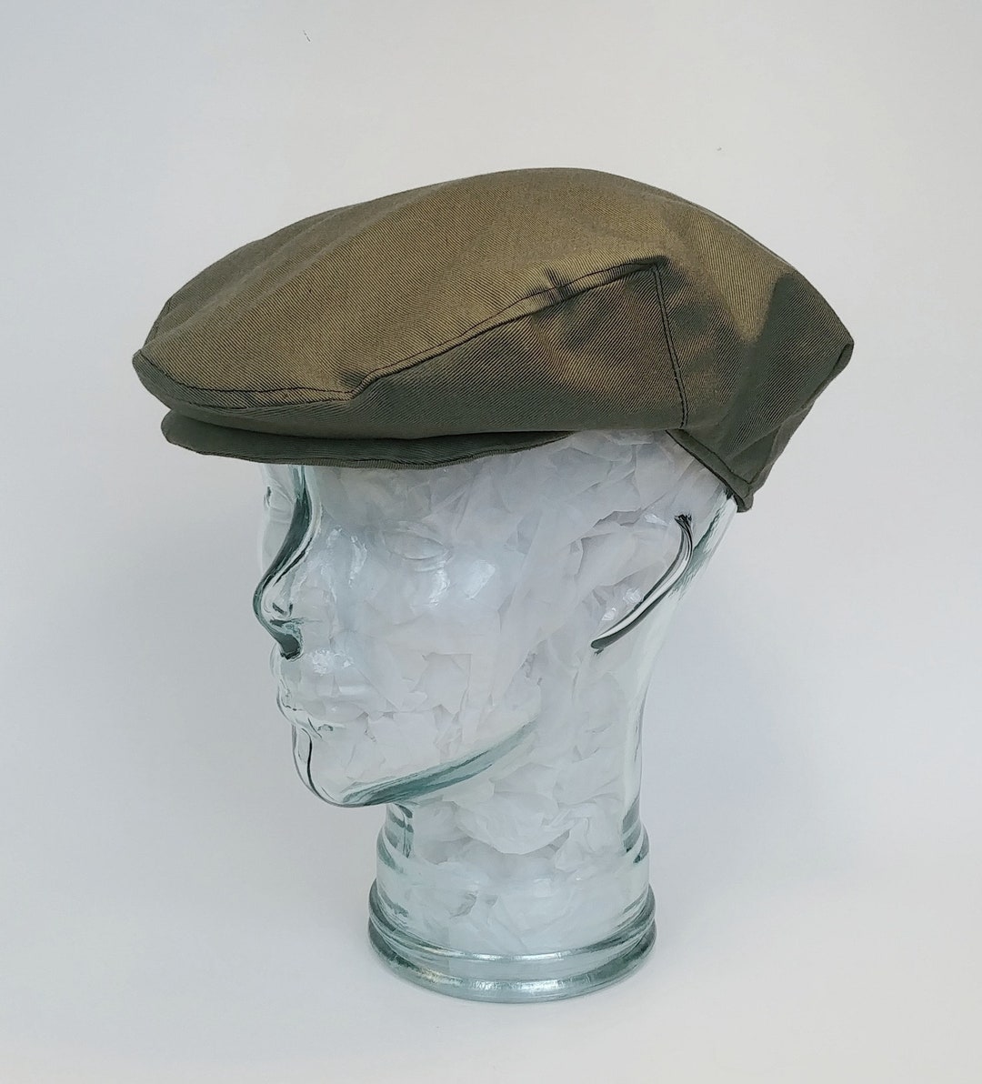 Olive Green Cotton Flat Cap, Handmade Poor Boy Hat, Classic Newsboy ...