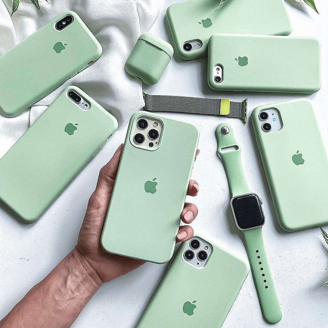 Mint Green Silicone Logo Phone Case iPhone 16 15 14 13 12 11 X XS XR 8 ...