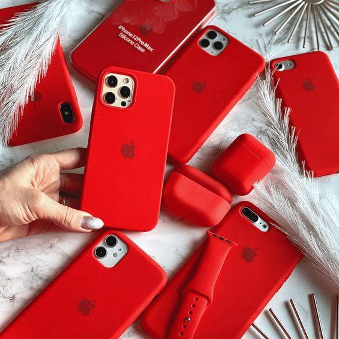 Cherry Red Silicone Logo Phone Case iPhone 16 15 14 13 12 11 X 8 SE ...