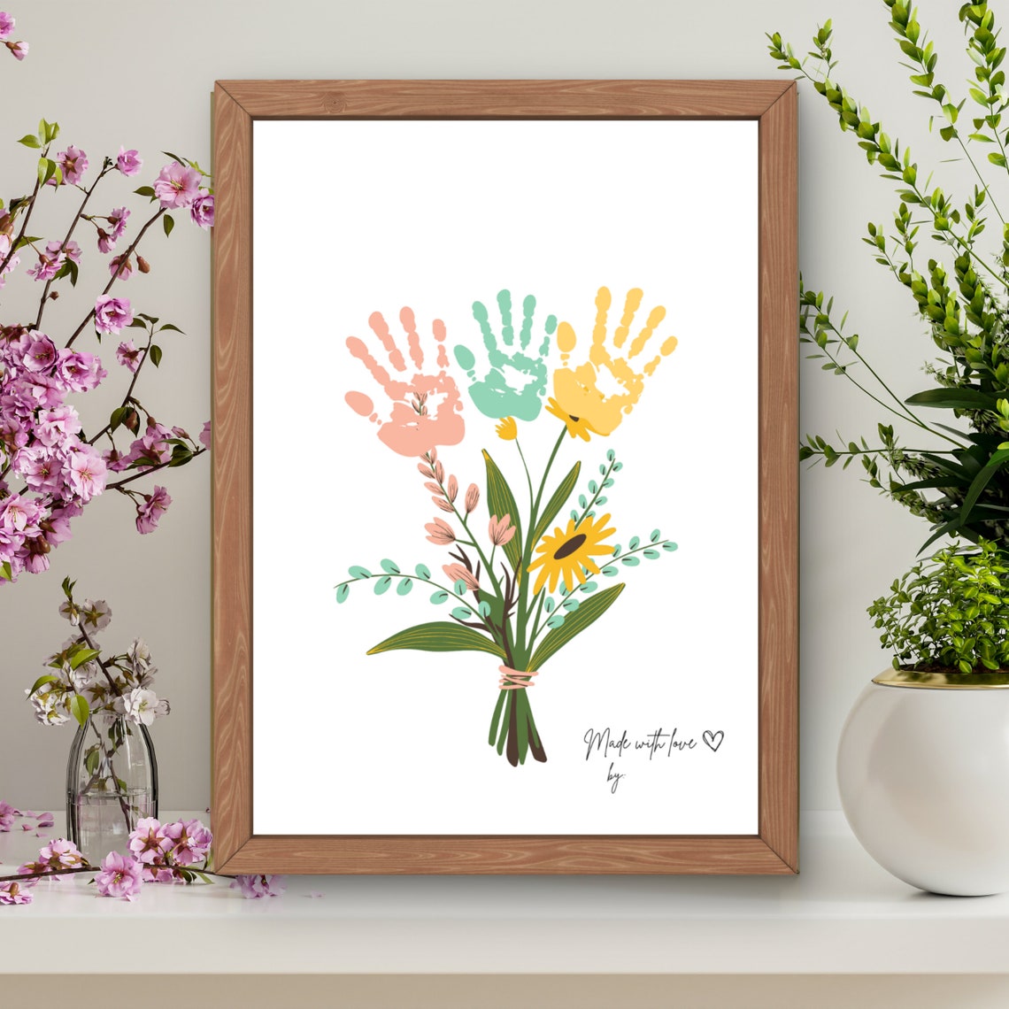 Flower Handprint Craft Art, Printable Mothers Day,for Mom or Grandma ...