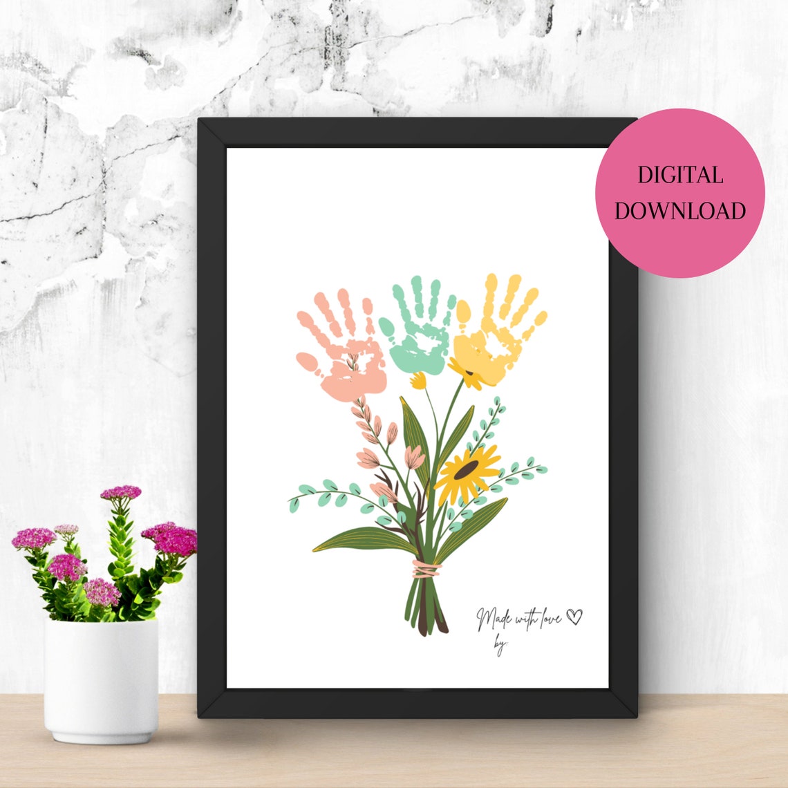 Flower Handprint Craft Art, Printable Mothers Day,for Mom or Grandma ...