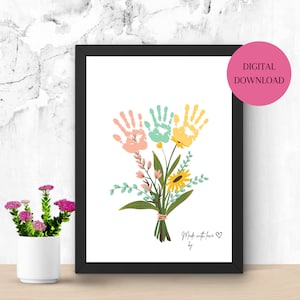 Flower Handprint Craft Art, Printable Mothers Day,for Mom or Grandma ...