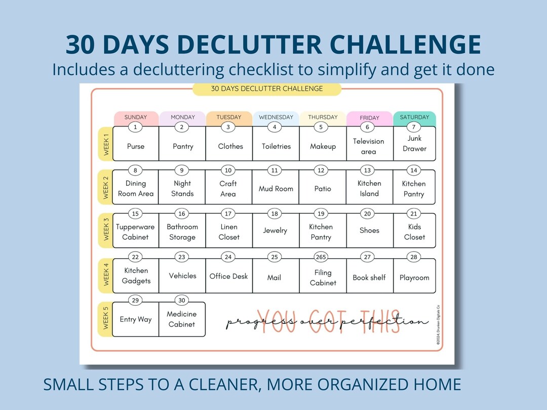 30-day Declutter Challenge - Digital Checklist & Home Organization ...
